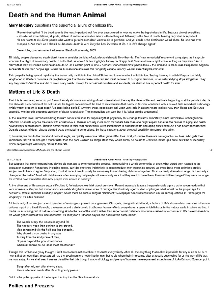 Death and The Human Animal - Issue 89 - Philosophy Now | PDF ... Death and The Human Animal - Issue 89 - Philosophy Now | PDF ...