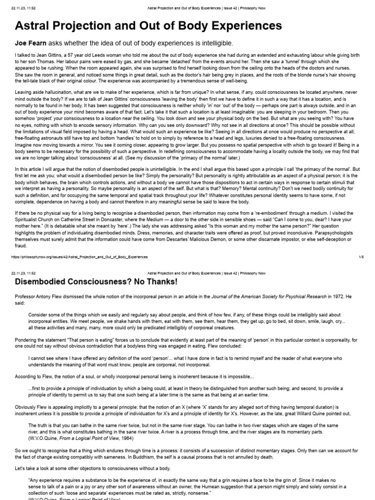 Astral Projection and Out of Body Experiences - Issue 42 - Philosophy Now | PDF | Experience | Mind