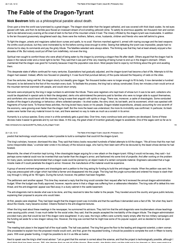 The Fable of The Dragon-Tyrant - Issue 89 - Philosophy Now | PDF ... The Fable of The Dragon-Tyrant - Issue 89 - Philosophy Now | PDF ...