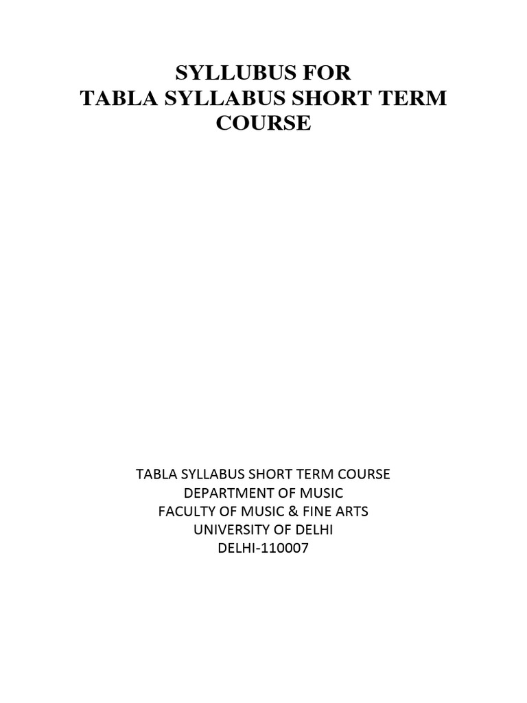 Tabla Short Term Course Syllabus | PDF