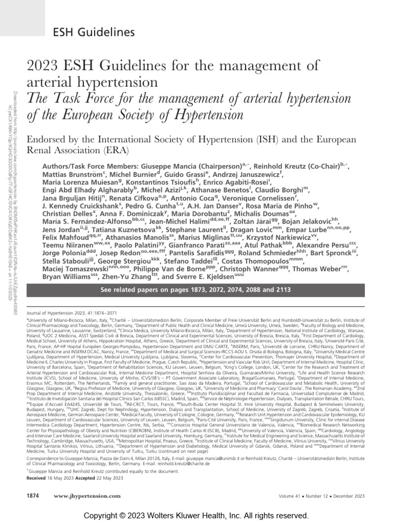 2023 Esh Guidelines For The Management of Arterial.2 | PDF | Hypertension | Blood Pressure