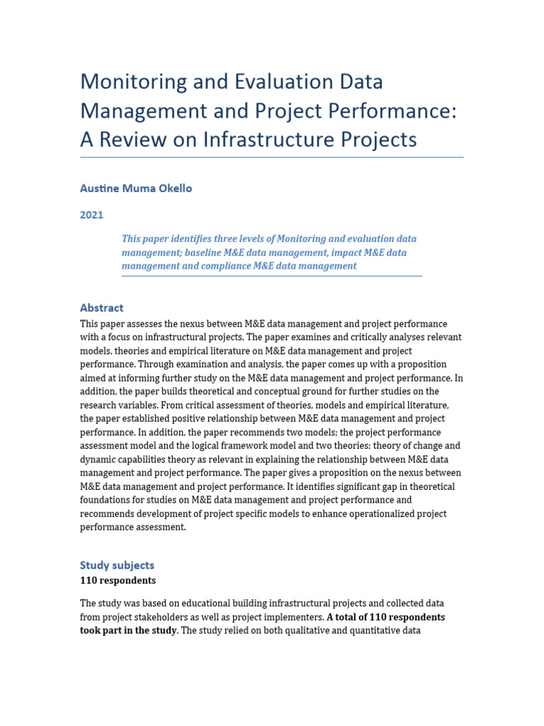 M&E Data Management in Infrastructure | PDF | Project Management | Performance Indicator
