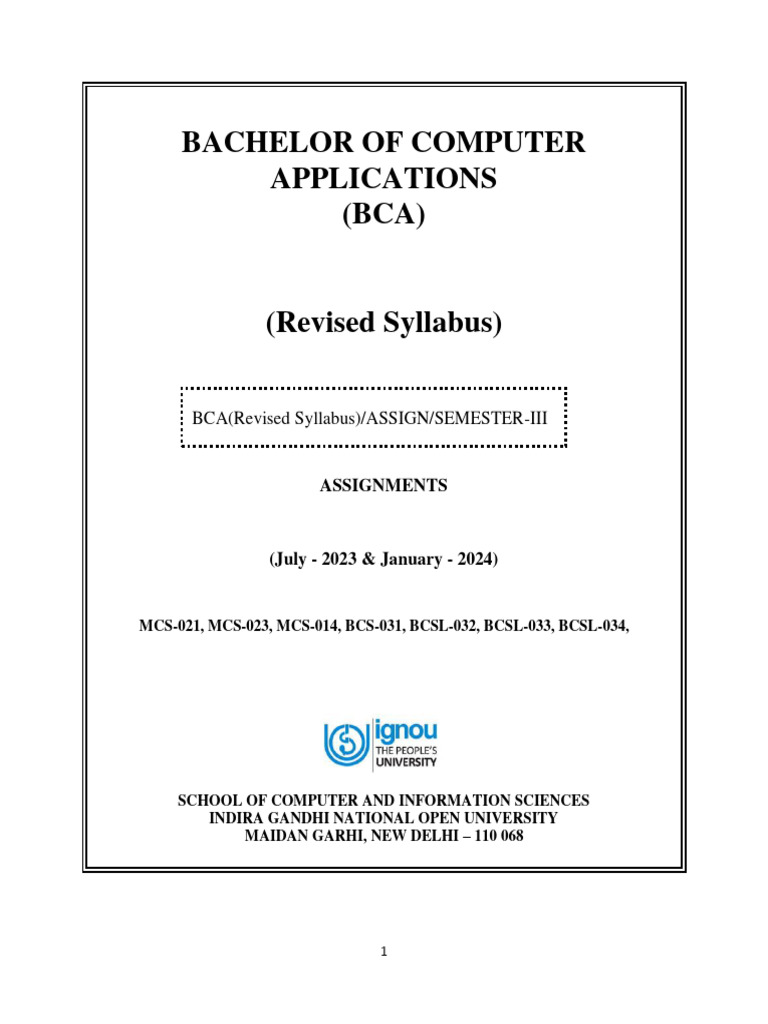 Bachelor of Computer Applications (BCA) : BCA (Revised Syllabus) /ASSIGN/SEMESTER-III | PDF