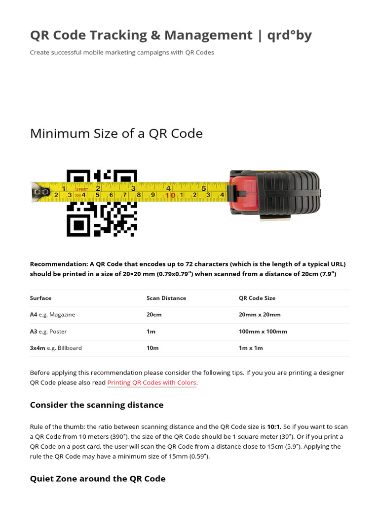 Minimum Size of A QR Code - QR Code Tracking & Management - Qrd°by | PDF | Computers ...