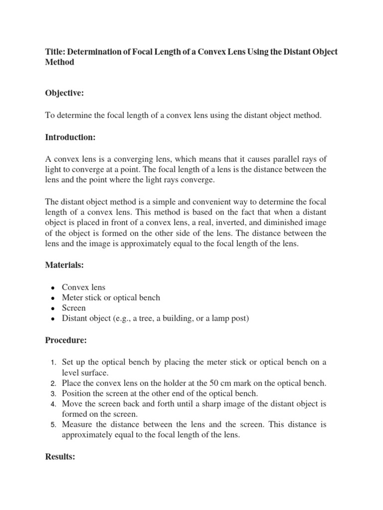 Physics Convex Lens Distant Method Finding Focal Length Project Report ...