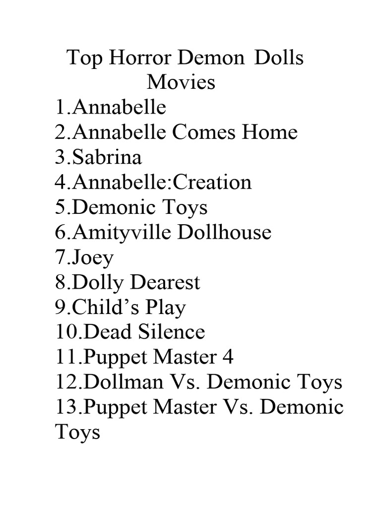 Top Horror Demon Dolls Movies PDF