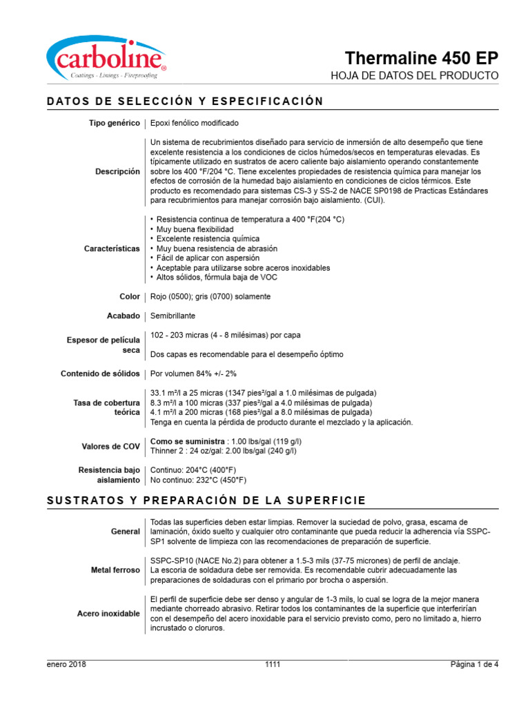 Thermaline 450 EP PDS | PDF | Resistencia Eléctrica y Conductancia ...