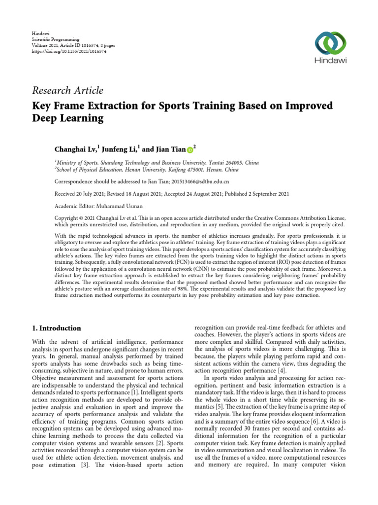 Research Article: Key Frame Extraction For Sports Training Based On Improved Deep Learning | PDF ...