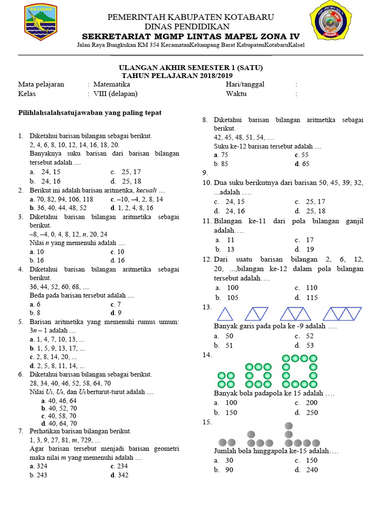 MTK 8 K13 MGMP 18-19 - Oke | PDF | Metode & Bahan Ajar