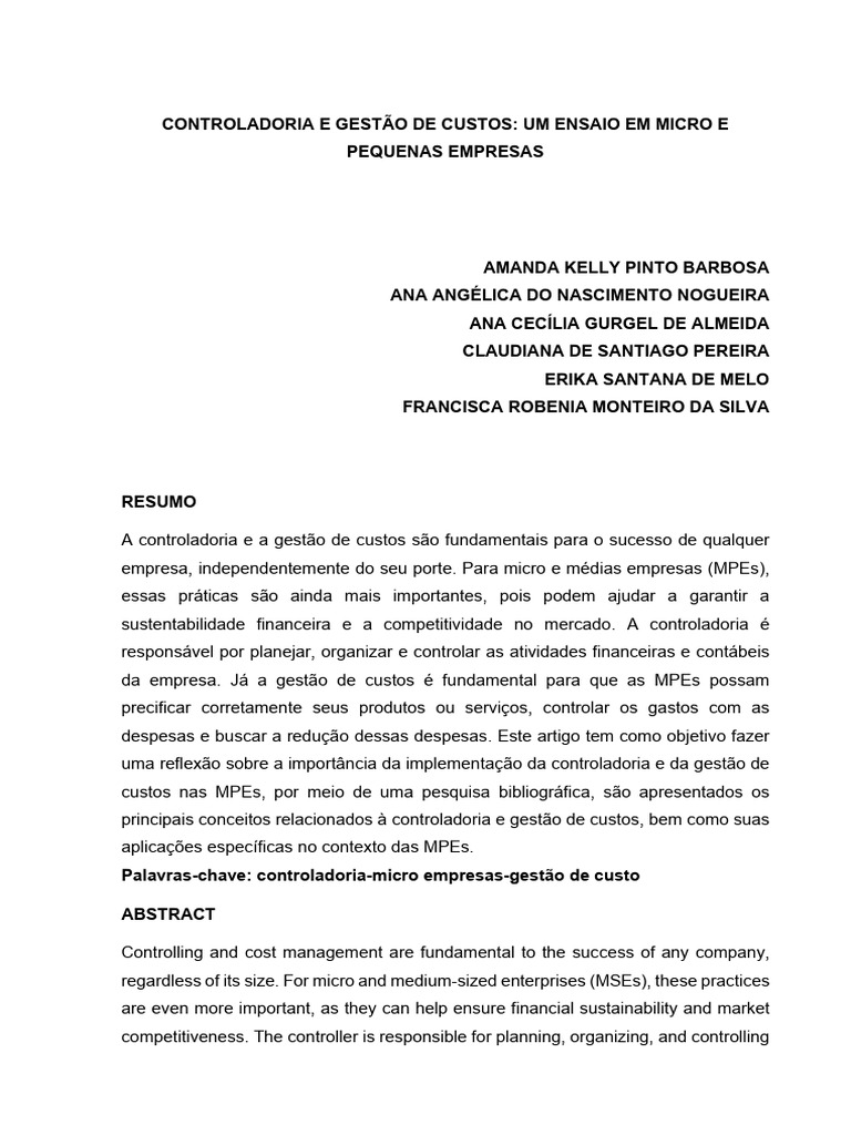 Artigo Controbalodria e Gestão de Custos | PDF | Contabilidade | Economia