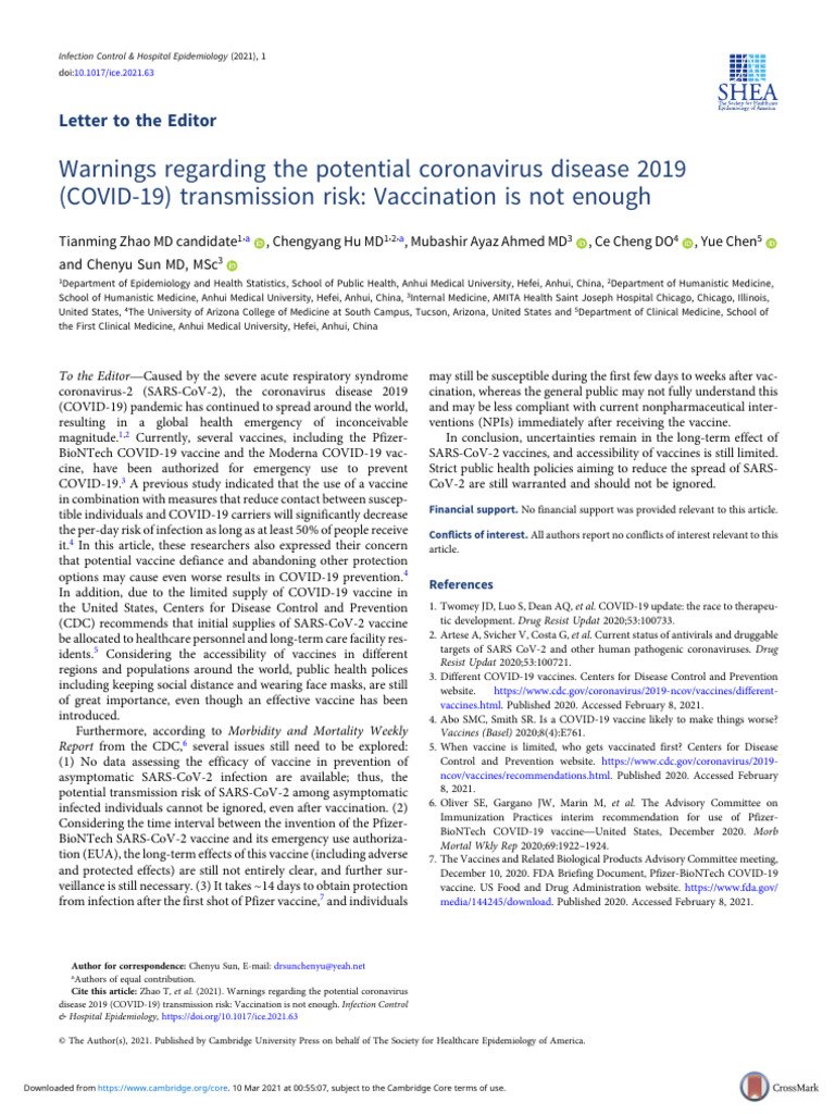 Warnings Regarding The Potential Coronavirus Disease 2019 Covid 19 Transmission Risk Vaccination ...