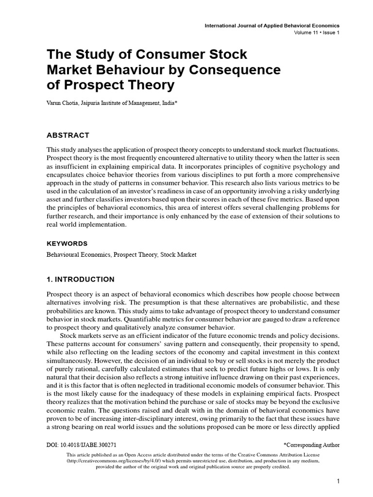 The Study of Consumer Stock Market Behaviour by Consequence of Prospect ...