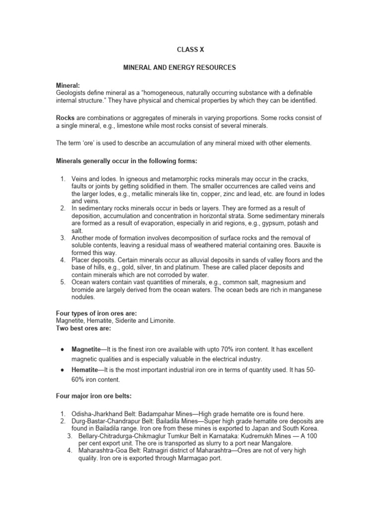 Mineral and Energy Resources Notes | PDF | Coal | Iron Ore
