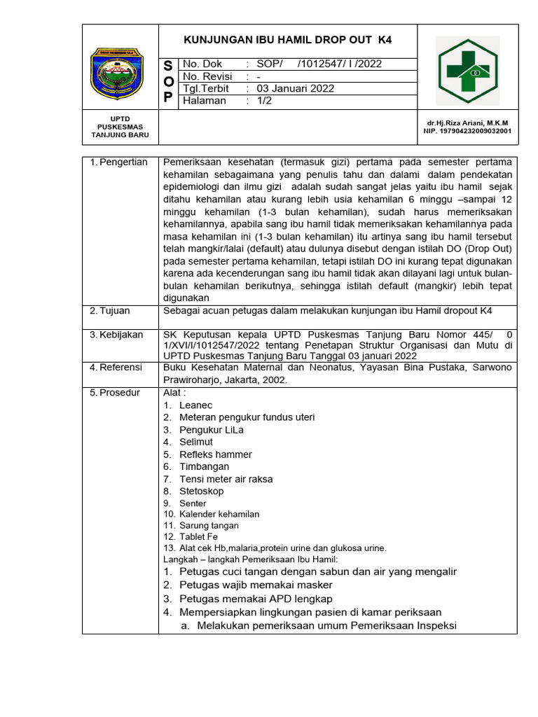 Kunjungan Ibu Hamil Drop Out K4 | PDF