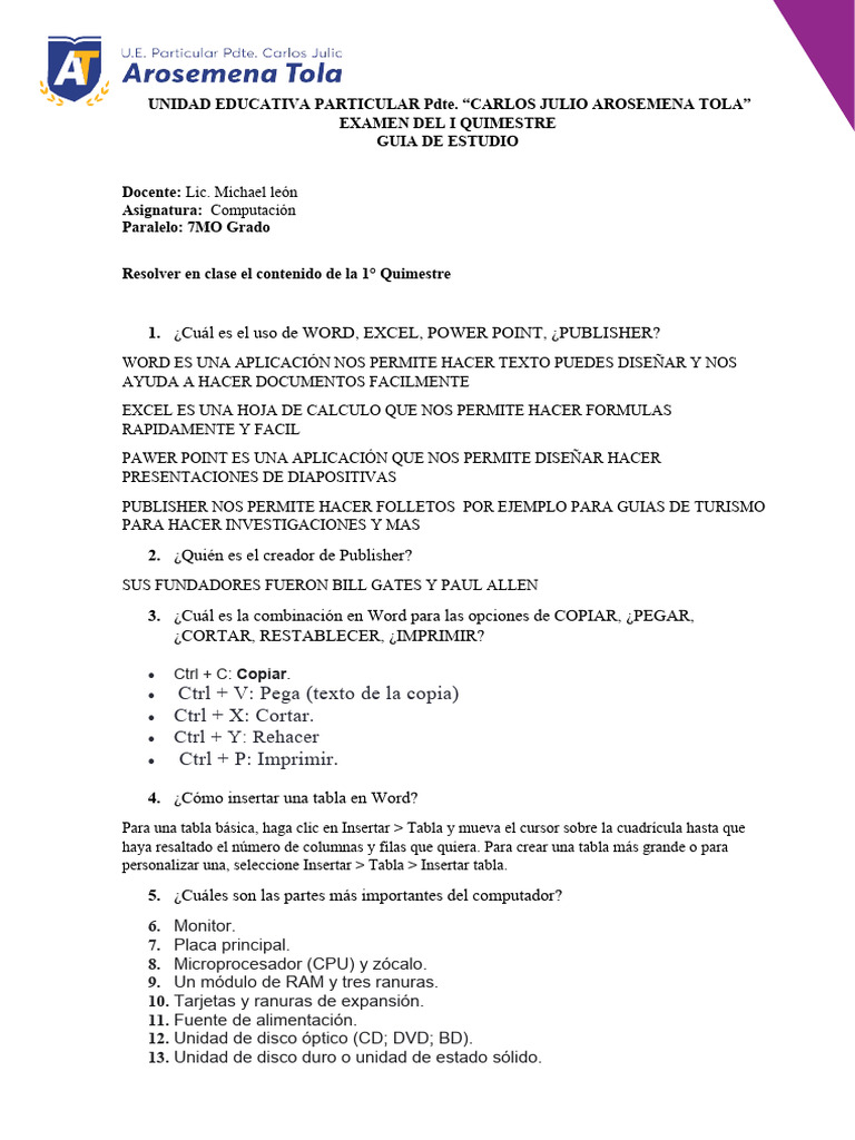 Guia de Estudio 7mo (3) Respuestas | PDF | Informática | Software
