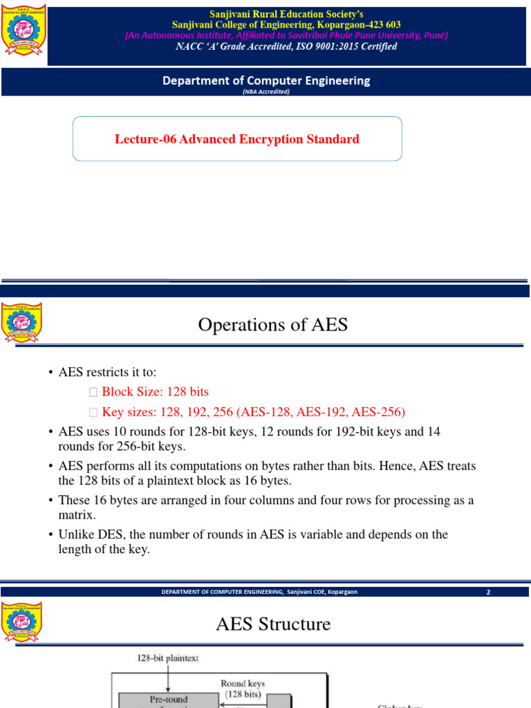Lecture 6 - AES | Download Free PDF | Military Communications | Algorithms
