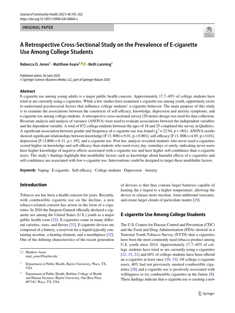 A Retrospective Cross Sectional Study On The Prevalence of E Cigarette ...