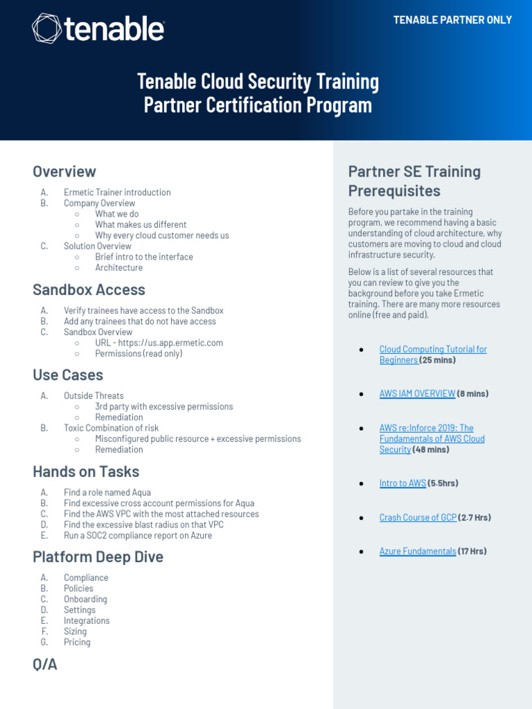 Tenable Cloud Security Training Partner Certification Program | PDF | Cloud Computing ...