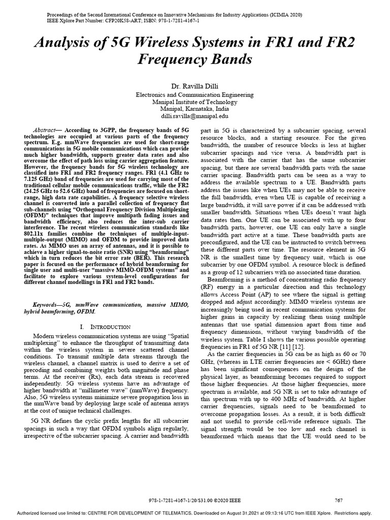 Analysis of 5G Wireless Systems in FR1 and FR2 Frequency Bands | PDF ...