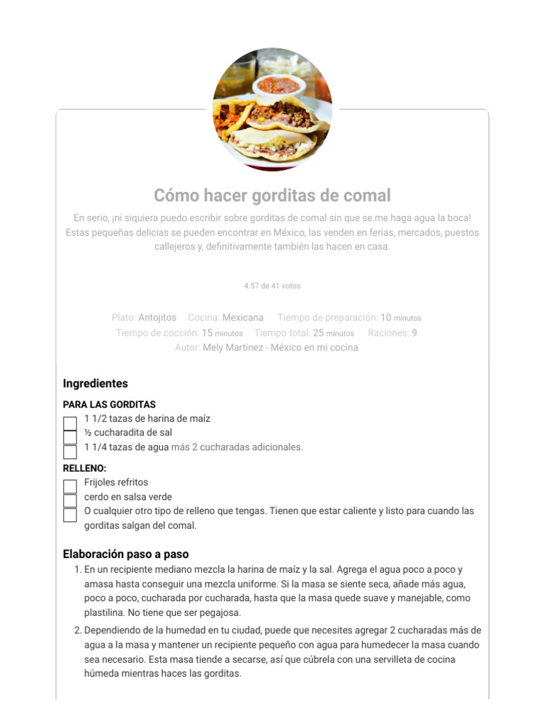 Cómo Hacer Gorditas de Comal - Recetas de Comida Mexicana - México en Mi Cocina | PDF ...