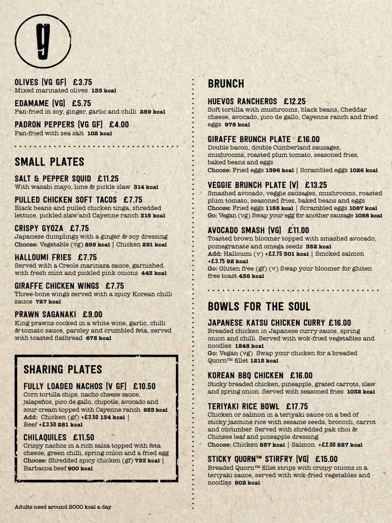 Giraffe MAIN menu | PDF | Hamburgers | Salad