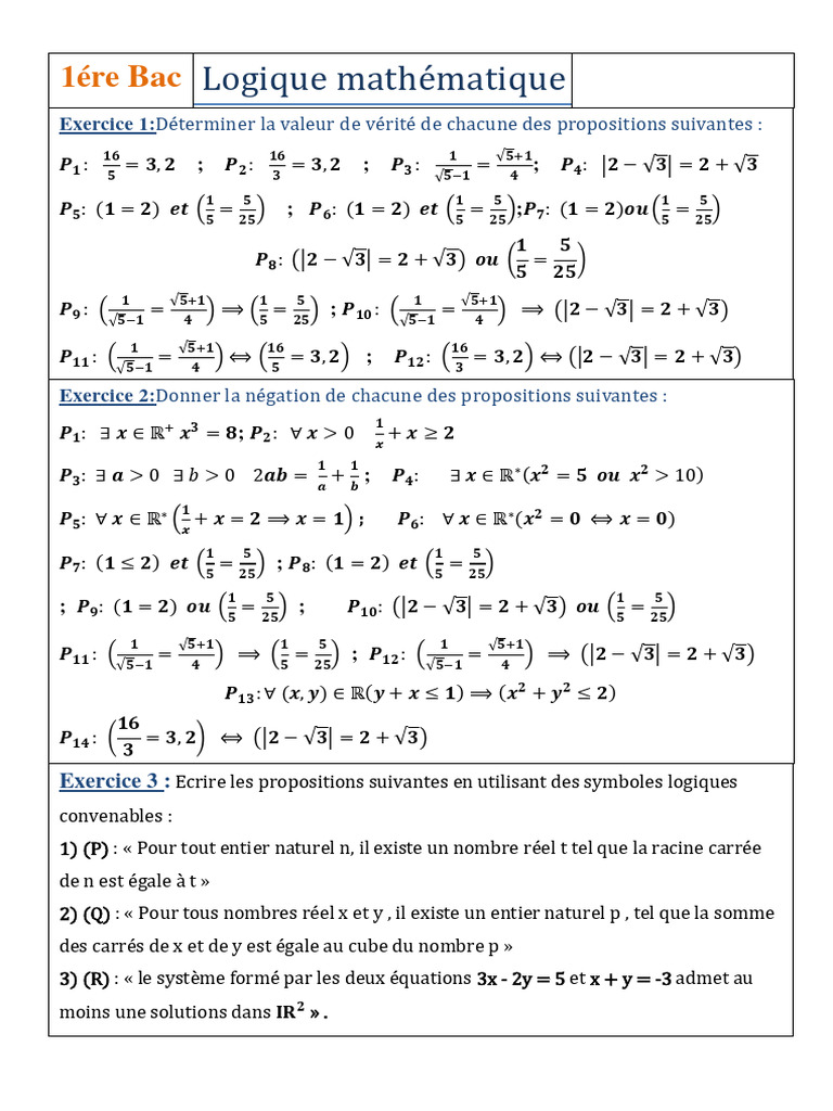 Logique Mathematique Serie Dexercices 1 | PDF | Logique mathématique ...