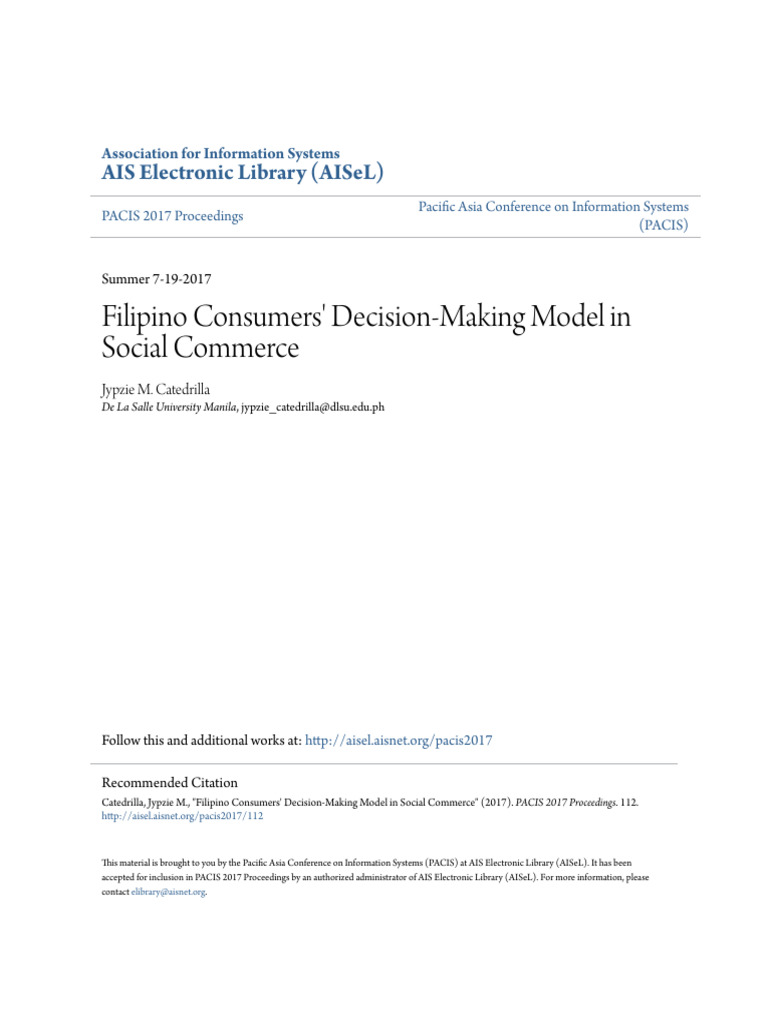 Filipino Consumers Decision-Making Model in Social Commerce | PDF ...
