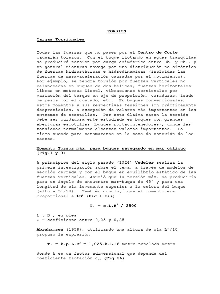 Torsión en Buques: Análisis y Cálculos | PDF | Física Aplicada e Interdisciplinaria | Mecanica ...