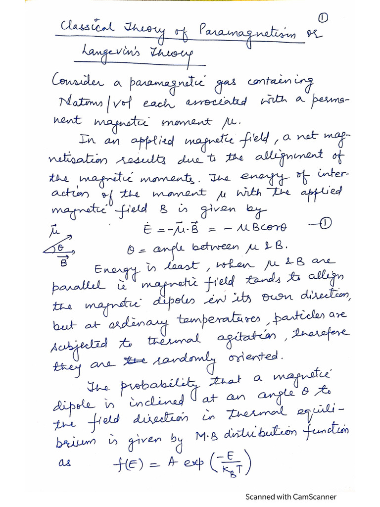 Lec12 Classical Langevin Theory of Paramagnetism | PDF