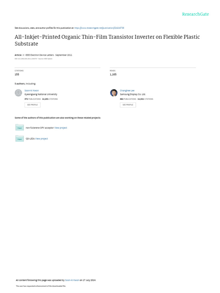 All-Inkjet-Printed Organic Thin-Film Transistor Inverter On Flexible ...