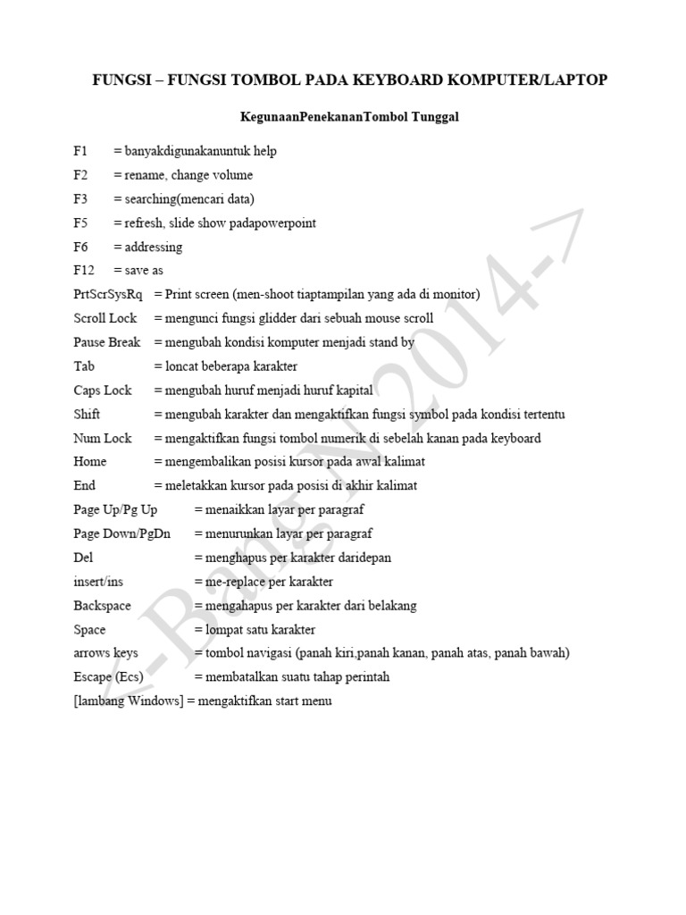 Fungsi Penggunaan Keyboard PC Laptop | PDF | Komputer