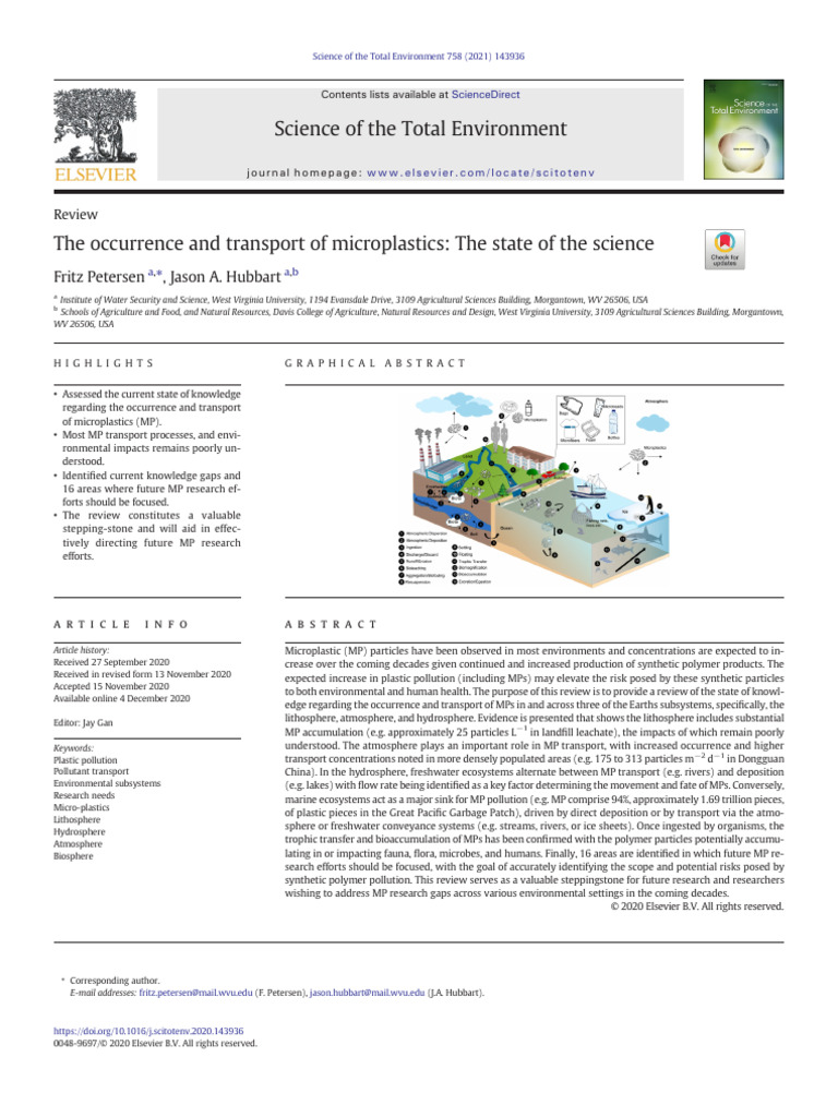 The Occurrence And Transport Of Microplastics The State Of The Science