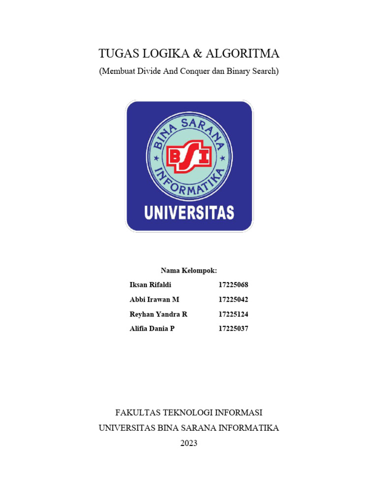 Tugas Algoritma Membuat Divide and Conquer Dan Binary Search | PDF | Karier & Perkembangan ...