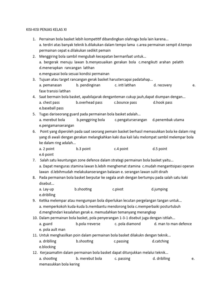 Kisi-Kisi Penjas Kelas Xi | PDF