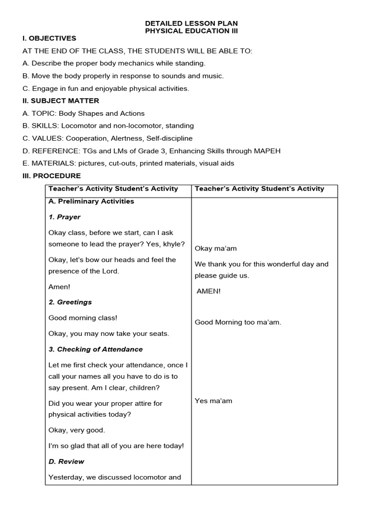 Detailed Lesson Plan in Peh | PDF | Lesson Plan