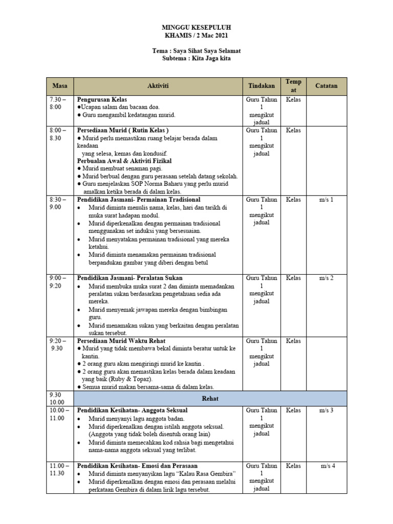 Jadual Transisi Khamis 24 Mac 2021 (M10) | PDF