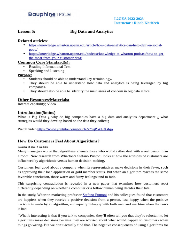 Lesson 5: Big Data and Analytics Related Articles | Download Free PDF | Analytics | Decision Making