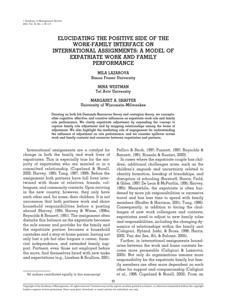 Elucidating The Positive Side of The Work-Family Interface On International Assignments | PDF ...