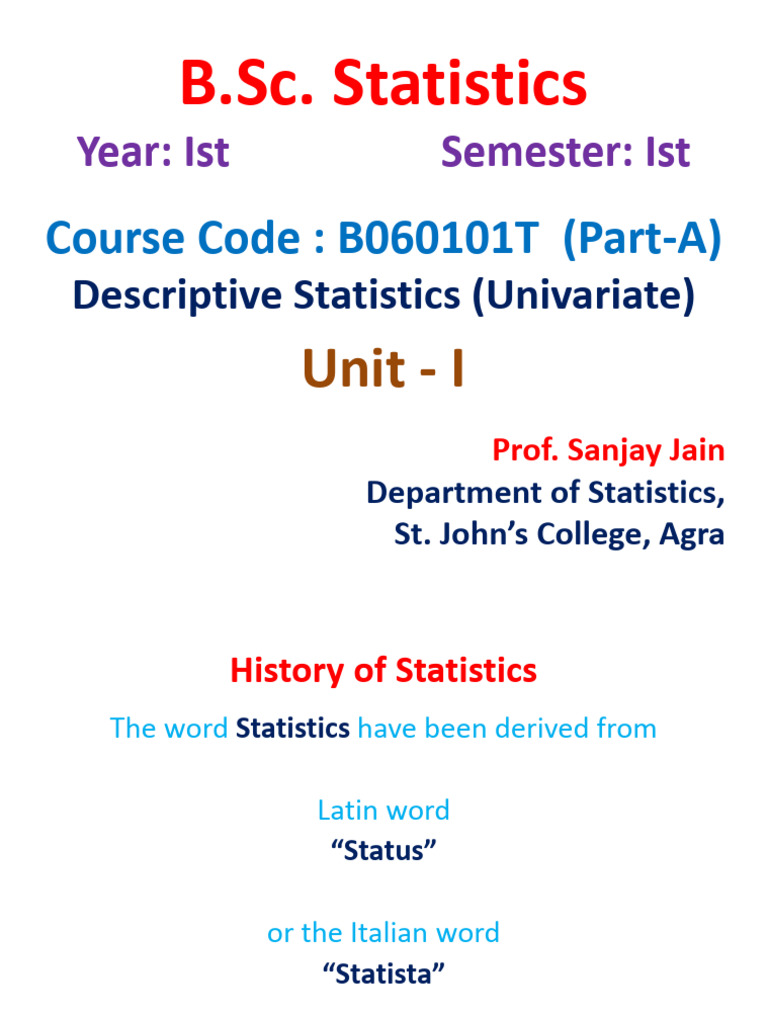 Descriptive Statistics for B.Sc. 1st Year | PDF | Statistics ...
