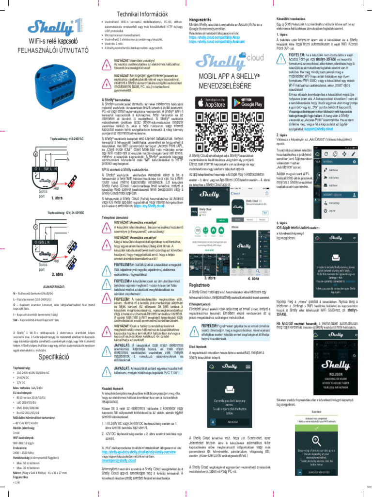 Shelly1 User Guide HU v1.1 | PDF
