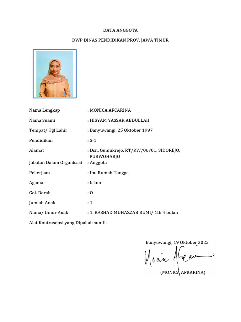 Form Data Anggota DWP | PDF