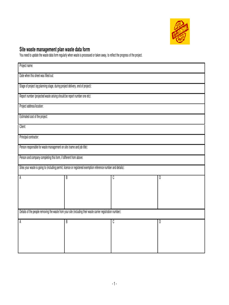 SWMP Waste Data Form | Download Free PDF | Waste | Waste Management