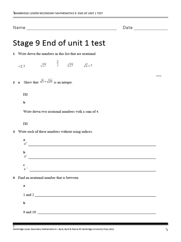 Unit 1 End - of - Unit Test | PDF