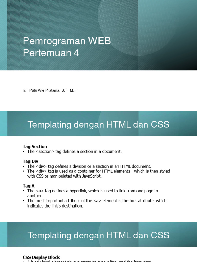 Pemrograman Web - 4 | PDF | Html Element | Html