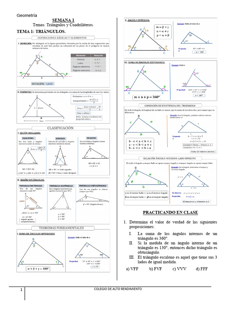 Semana 01 Triangulos y Cuadrilateros | PDF | Triángulo | Geometria clasica