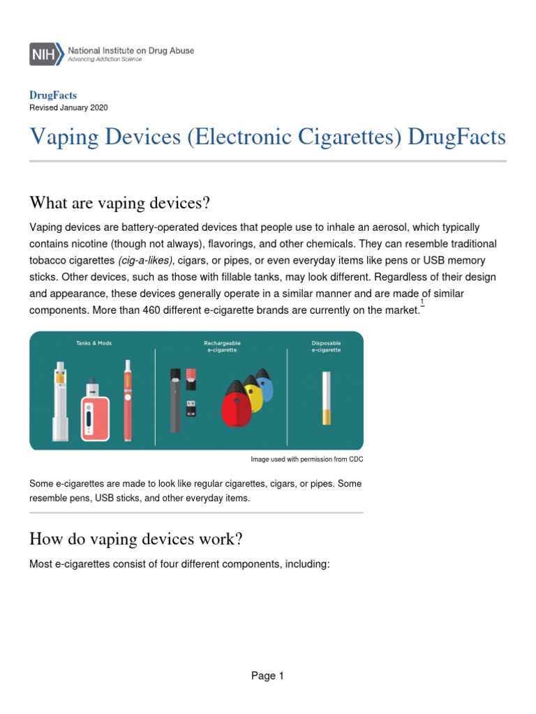 Vaping Devices Electronic Cigarettes Drugfacts | PDF | Electronic ...