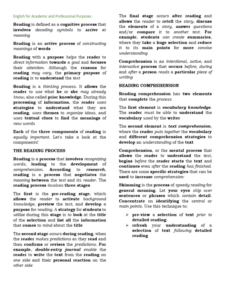 English For Academic and Professional Purposes Reading | PDF | Reading Comprehension | Behavior ...