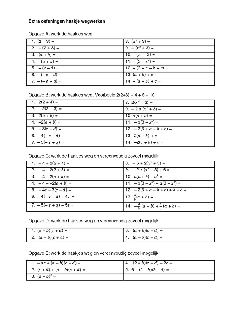 Oefeningen Haakjes Wegwerken 1 | PDF
