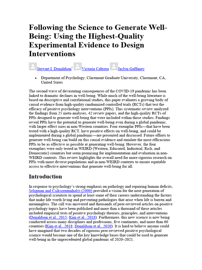 Science of Wellbeing | PDF | Randomized Controlled Trial | Positive ...
