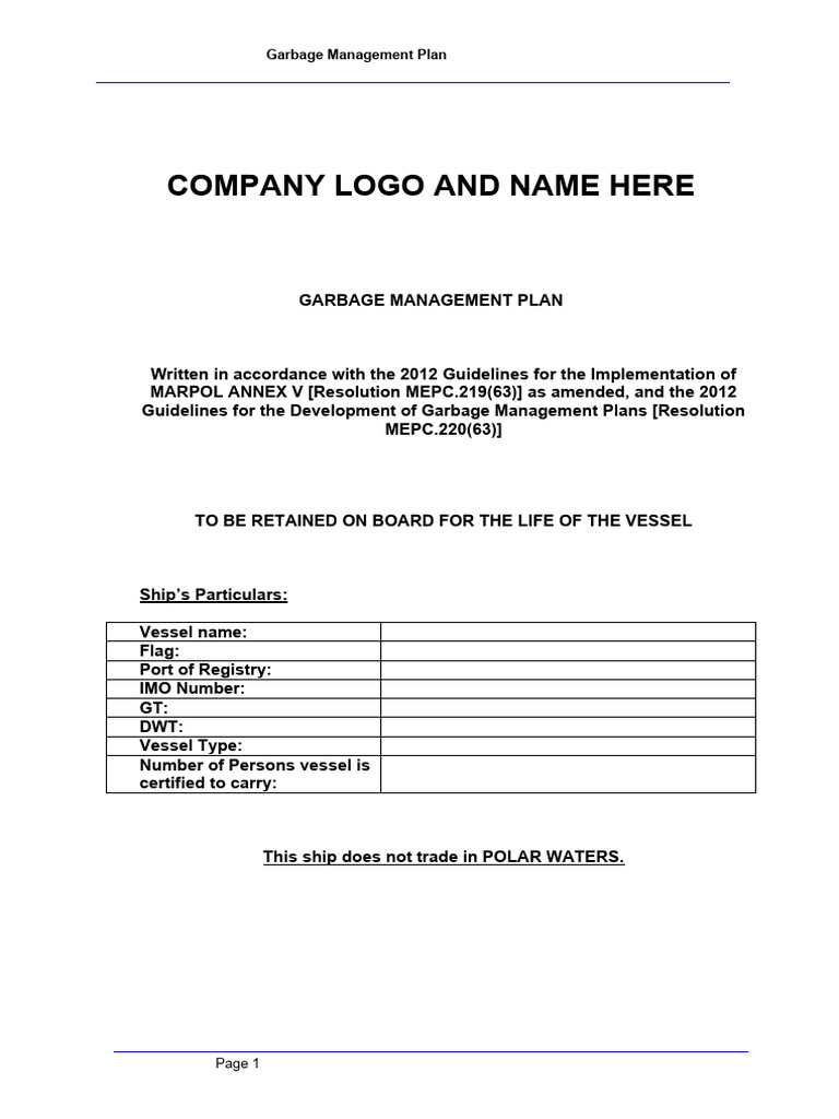 Shipboard Garbage Management Plan | PDF | Municipal Solid Waste | Waste